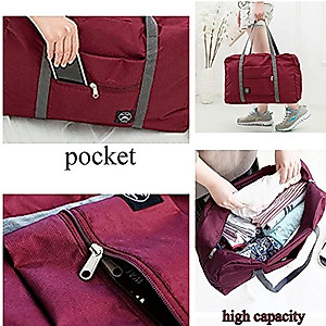 Foldable Travel Bag Luggage Storage for Sports Gym Water Resistant Nylon Canvas Duffel for Men, Women 32 Liter （Red）