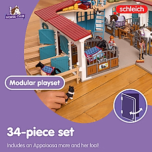 Schleich Horse Club — 34-Piece Stall Playset, Stable Play Set Extension with Mare and Foal Figurines, Toys for Girls & Boys Ages 5+