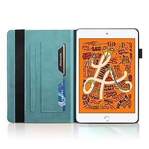 Pefcase iPad Mini 5 Case, iPad Mini 1/2/3/4/5th Generation Cover, Multi-Angle Viewing Folio Smart PU Leather Cover with Auto Sleep/Wake for Apple iPad Mini 7.9 inch Life Tree - Turquoise