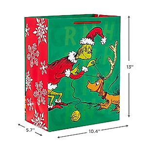 Hallmark Dr. Seuss Grinch Gift Bag Set for Kids (2 Bags: 1 Large 13", 1 Extra Large 15") The Grinch with Max and Sleigh (Red, Green, White, Blue), Assorted