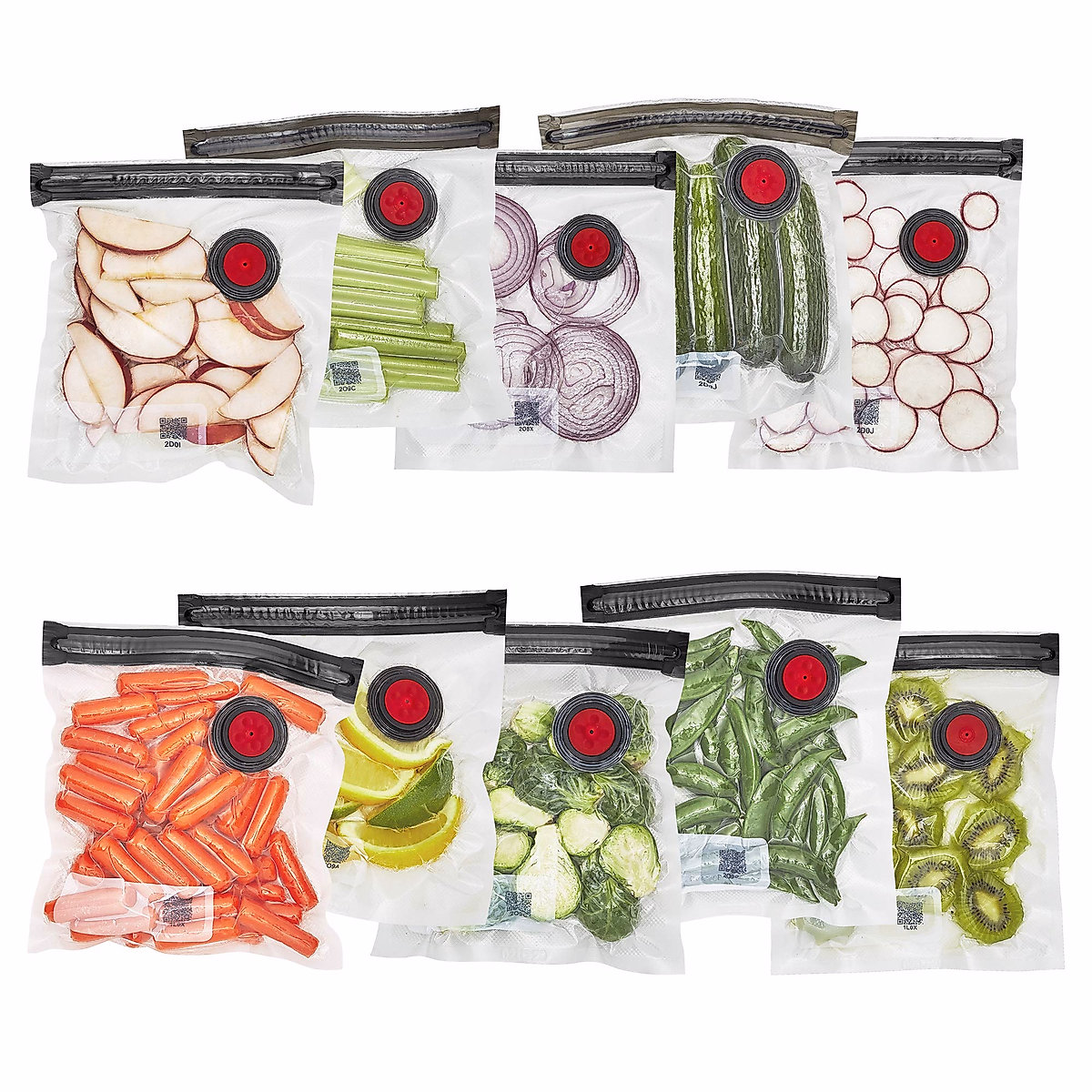 ZWILLING Fresh & Save Set 10-pc Vacuum Sealer Bags for Food, 1/2 Gallon, Reusable Sous Vide Bags, Reusable Food Storage Bags for Meal Prep, Reusable Snack Bags, Dishwasher Safe , Small, Clear