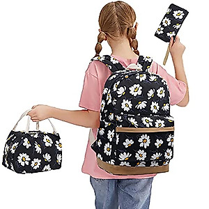 HUHUTU School Bag Set, Daisy Laptop Backpack Lunch Bag Pencil Case