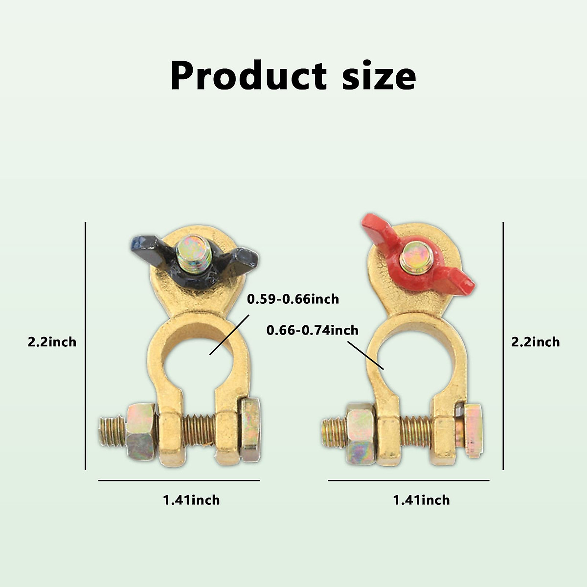 cueclue Pack-2 Cable Stake Terminal, 56mm x 36mm/2.2" x 1.4" Brass Marine Grade Cable Terminal Top Post, Iron Screws Cable Clamp for Most Cars SUV and Trucks (Gold)
