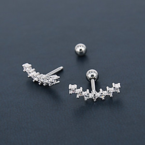 ZS Curve Seven Stud CZ Stud Earrings 316L Stainless Steel Ear Helix Conch Cartilage Piercing (White)