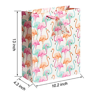 Bobobag 13" Large Gift Bag with Tissue Paper for Birthday gift bags, Wedding bags,Retail bag (Flamingo)