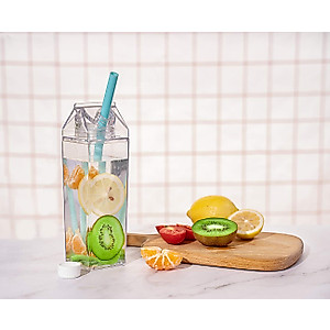 Fanovo 17oz Milk Carton Water Bottle Clear Milk Bottles Transparent Drinking Cup Reusable Creative Eco Leakproof Bottles with 2 Silicone Straws & 2 Cleanning Brushes for Camping Sports Travel