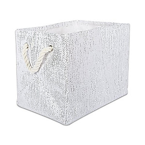 DII Decorative Metallic Lurex Storage Basket, Collapsible & Convenient for Home Organizational Solutions (Small - 11x10x9"), White