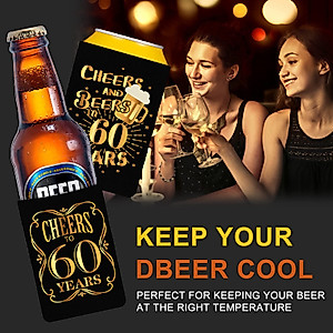 FANKUTOYS 60th Birthday Can Cooler Sleeves, Neoprene Beverage Bottle Can Sleeves - 60th Party Anniversary Decorations and 60th Birthday Gift for Men & Women, Black & Gold (12 Pcs)