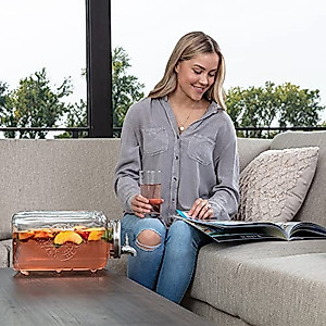 Glass Ice Bucket - 100% Leakproof Stainless Steel Spigot - Drink Dispenser for Fridge, Liquid Laundry Detergent Dispenser, Beverage Dispenser for Parties, Water Dispenser Countertop, 1.5-Gallon Jug