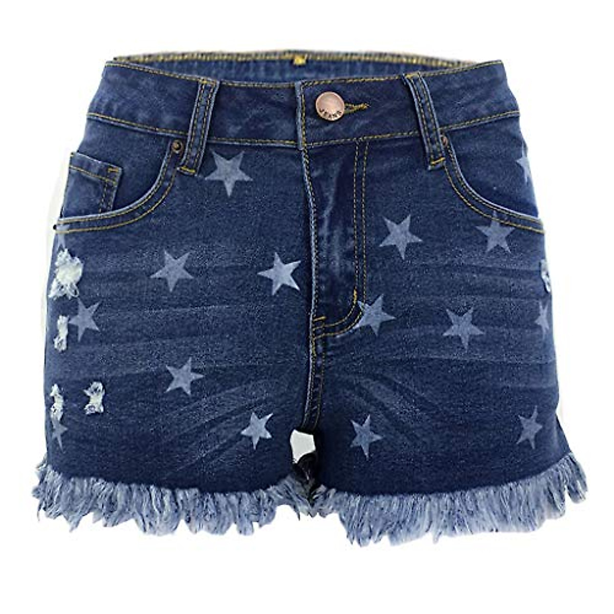 New Slim Tassel Shorts,THENLIAN Women Sexy Star Print High Waist Jeans Button Pocket Pants(S, Dark Blue)