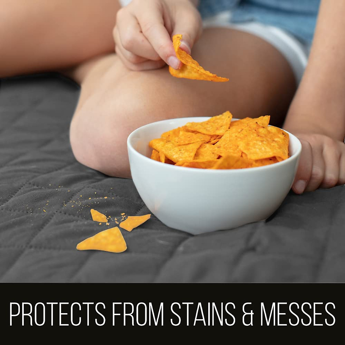 Sofa Shield Patented Sectional Slip Cover, Large Cushion Protector, Reversible Stain and Dog Tear Resistant Slipcover, Quilted Microfiber 30x30” Seat, Washable Covers for Dogs Pets Kids, Charcoal