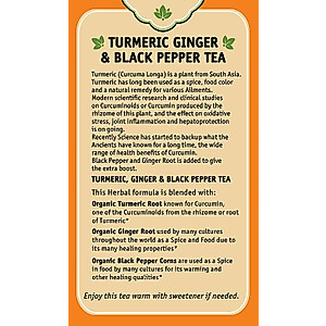 Herbal Cup Ayurveda Turmeric Tea, Organic Ginger & Black Pepper, No Caffeine Herbal Supplement (16 Count, Pack of 1)