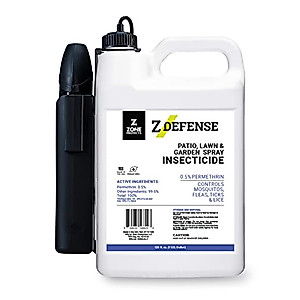Z-Defense Patio, Lawn and Garden Spray Permethrin Insecticide, Gallon with Battery Operated Wand/Sprayer. Permethrin Based Pesticide Kills Ticks, Fleas, Flies, Spiders, Ants and Mosquitoes.