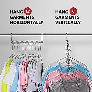 KJfamily Space Saving Hangers Metal Hanger Magic Cascading Hanger Closet Clothes Organizer Multifunctional Clothes Hangers Stainless Steel 6X2 Slots (20)