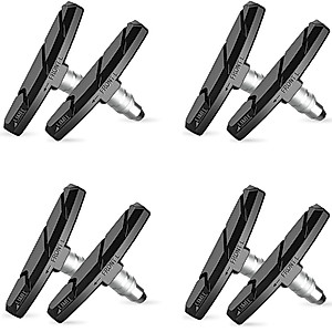 Alritz Bike Brake Pads Set, 4 Pairs Road Mountain Bicycle V-Brake Blocks Shoes with Hex Nut and Shims, No Noise No Skid, 70mm (Black)