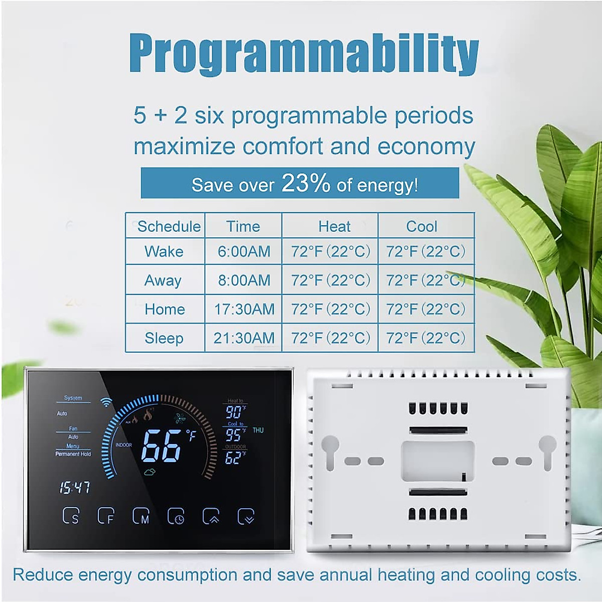 Programmable Smart Thermostat Compatible with Alexa Google Home,WiFi Thermostat no c Wire Needed(with C Wire Adapter) Thermostats for Home Heat and ac,24v (Black)
