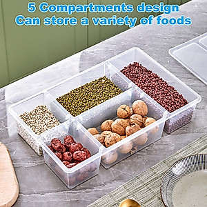 EATHEATY 3 Pack Divided Veggie Tray with Lid, 5 Compartment Plastic Snackle Box Container Salad Bar Container for Fridge, Tray Travel Food Storage Containers for Snack, Fruit, Vegetable, Salad, Meat