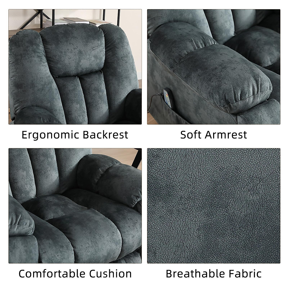 EBELLO Reclining Sofa for Living Room, Extra Wide Modern Overstuffed 3 Seat Recliner Manual Sofa Chair with Hidden Armrest Cup Holders, Breathable Soft Fabric and Padded Seat, Grey