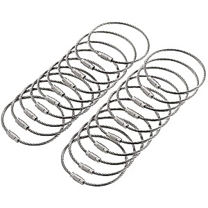 bayite Stainless Steel Wire Keychains 2mm Cable Key Rings Luggage Loops Tag Keepers Heavy Duty Pack of 20 (Cable Length: 6 inches)