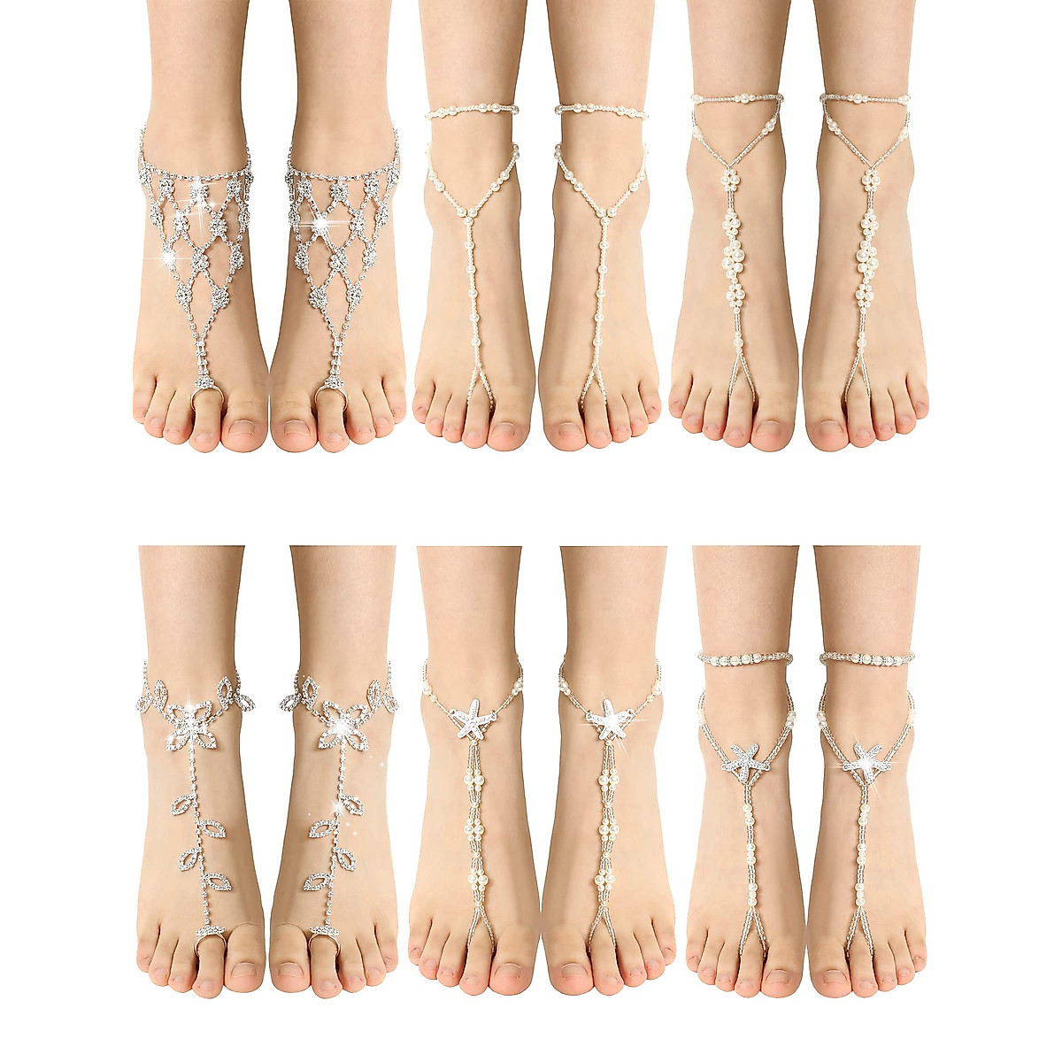Fumete 12 Pcs Beach Barefoot Sandals Foot Jewelry Anklet Beach Wedding Foot Jewelry Toe Ring Anklet Bracelet Anklet Chain for Women (Classic Style)