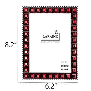 LARAINE Picture Photo Frame 5x7 Rhinestones Metal High Definition Glass Display Pictures for Tabletop Crystal Home Decorative Holiday Gift (Red, 5x7)
