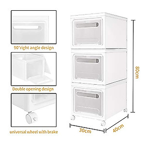 SUN & SUMMER 3 pcs Plastic Drawers Storage Stackable Clear Organizer Drawers Storage Bins with Lids Drawers Baby Dresser Storage Boxes White for Toys and Clothes