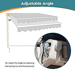 MCombo 12x10 Feet Manual Retractable Patio Door Window Awning Sunshade Shelter Outdoor Canopy (Ocean Blue with White Stripes)