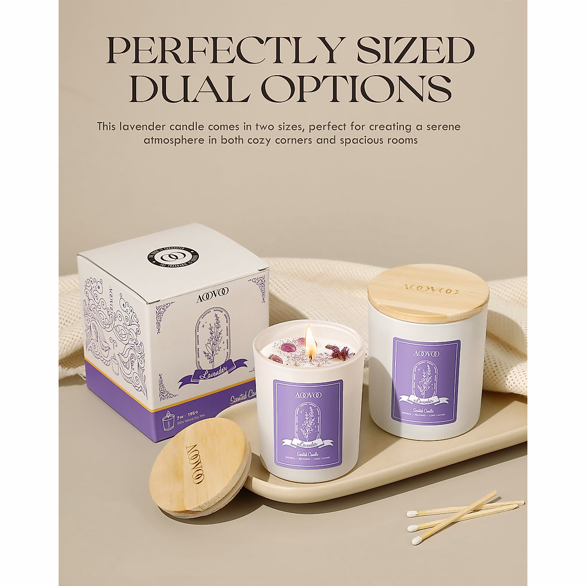 AOOVOO Lavender Scented Candles for Women - Aromatherapy Candle with Crystals Inside, 7oz Soy Candles for Home Scented, Christmas Birthday Gifts Candle for Women Mom