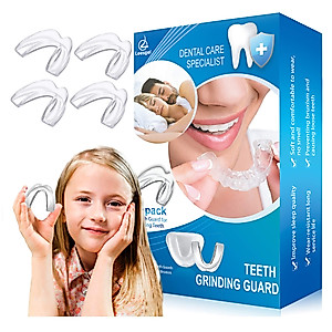 4 Pack Kids Mouth Guard for Grinding Teeth, Night Sleep Teeth Guards, Eliminates TMJ & Teeth Clenching, Stops Bruxism, Teeth Whitening Tray, Sport Athletic Mouth Guard (Kid Size only fit for Kids)