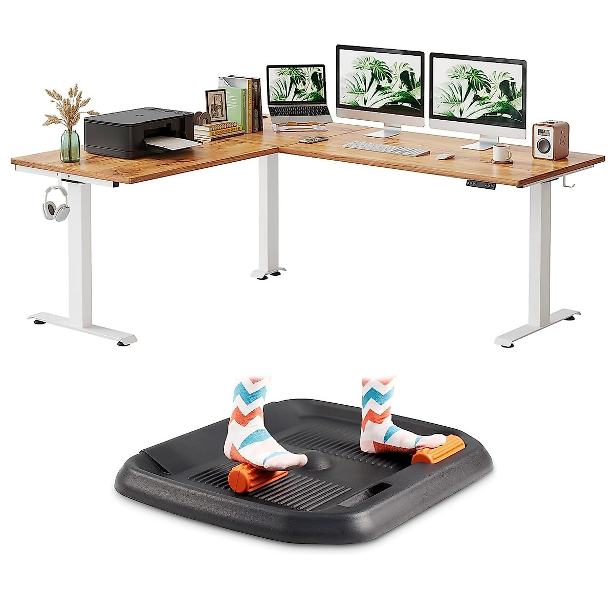 FEZIBO 75 Inch L Shaped Standing Desk with Standing Desk Anti Fatigue Mat