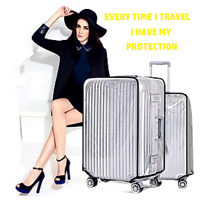 FABULWAY Clear PVC Suitcase Cover Protectors Transparent Luggage Cover Waterproof Wheeled Suitcase Dust Cover Dustproof Travel Luggage Sleeve Protector (24")