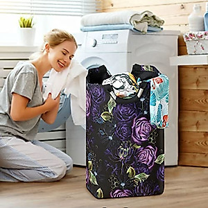 Kigai Purple Rose Laundry Basket Foldable Large Laundry Hamper Bucket with Handles Collapsible Nursery Storage Bin for Kids Clothes Toy