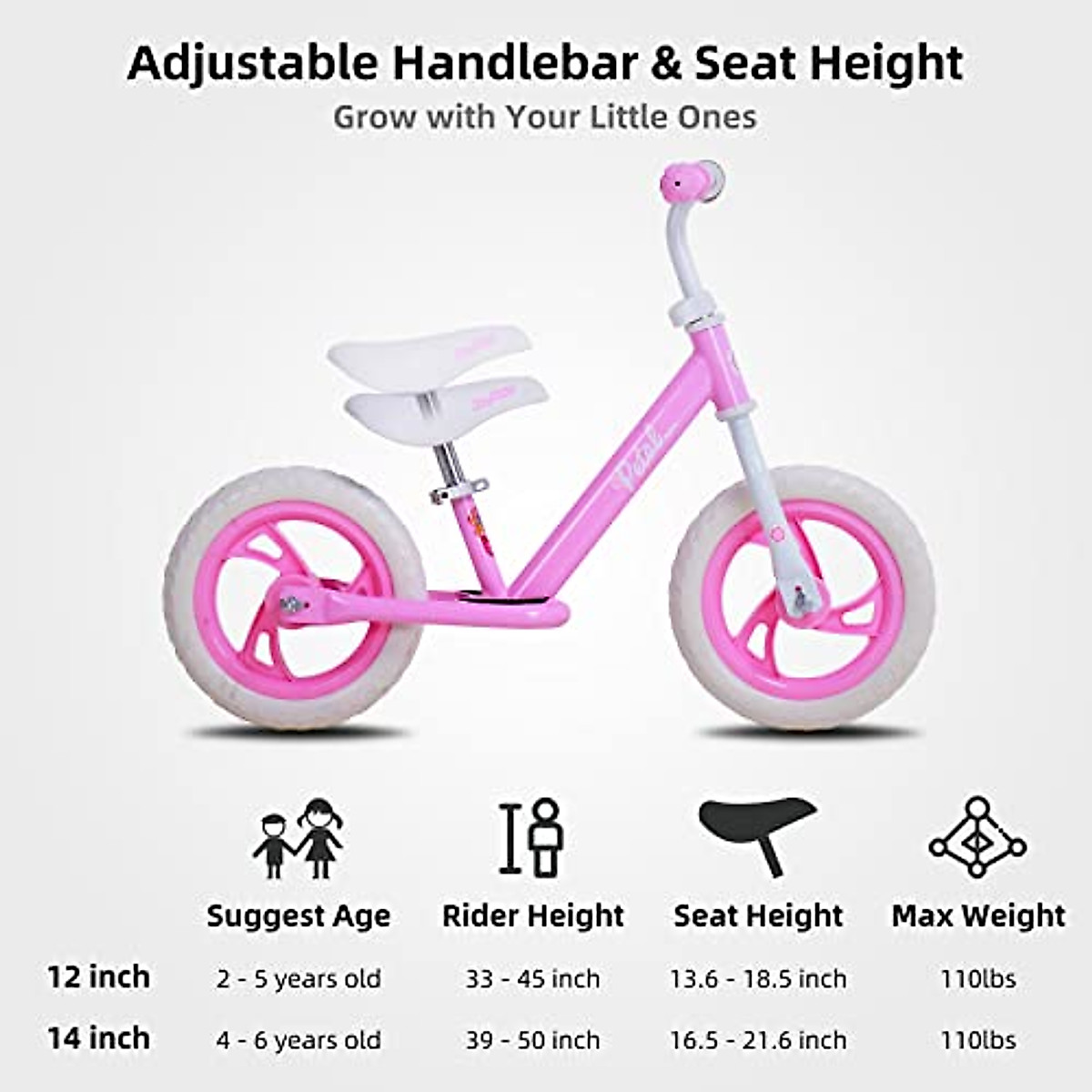 JOYSTAR 14 Inch Balance Bike for Boys Girls 3T to 6 Years Old Push Toddler Balance Bikes with Footboard 14" Child Glider Kids Pink