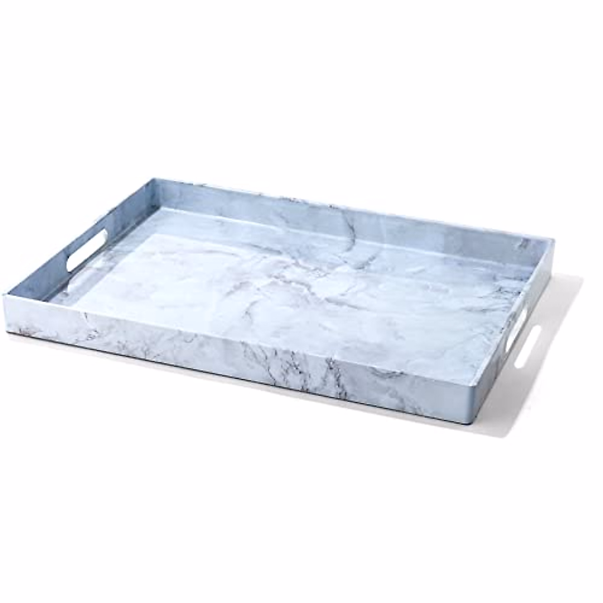 American Atelier Blue Gray Rectangular Serving Tray – Large 14 x 19 inch Decorative Platter w/Carry Handles in Gorgeous Marble Finish for Food, Drinks, Ottoman or Centerpiece, (1270750)