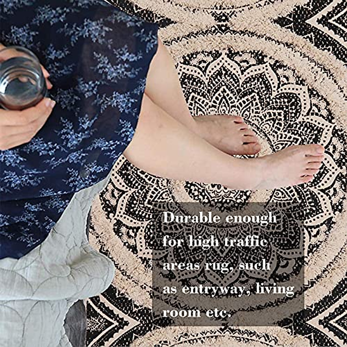 Ailsan Boho Runner Rug 2.3' x 5.3', Mandala Hallway Runner Rug, Woven Cotton Washable Tufted Indoor Outdoor Rug Runner for Entryway Kitchen Laundry Room Doorway Bedroom