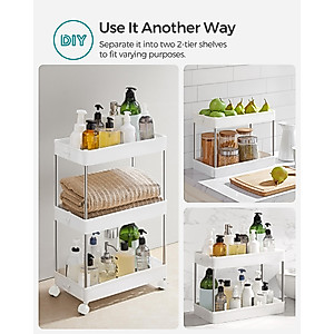 SONGMICS 3-Tier Rolling Cart, Storage Cart with Wheels, Space-Saving Rolling Storage Cart, for Bathroom, Kitchen, Living Room, Office, 15.7 x 8.7 x 23.6 Inches, White UKSC009W01