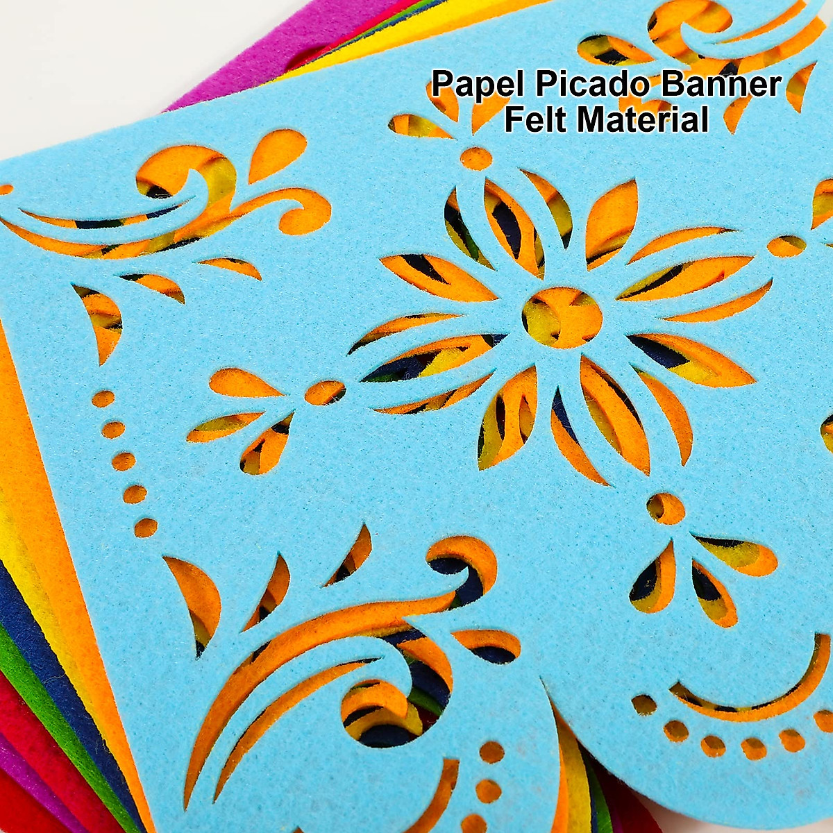 Qpout 2 Mexican Fiesta Party Decorations Banners, Felt Cinco de Mayo Decorations Banner, Day of the Dead Decor Papel Picado Banner, Dia De Los Muertos Garlands, Fiesta Birthday Baby Shower Flags