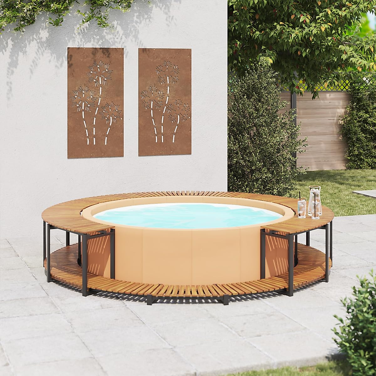 vidaXL Solid Acacia Wood Spa Surround 107.5"x20.9" - Elegant and Durable Outdoor Spa Enclosure with Powder Coated Aluminum Frame and Natural Oil Finish