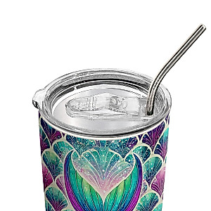 20oz Mermaid Tumbler, Gifts for Mermaid Lovers, Sea, Ocean, Beach Gifts, Coffee Thermos for Women, Stainless Steel Double Wall Vacuum Insulated Coffee Mug, Travel Cup with Lid