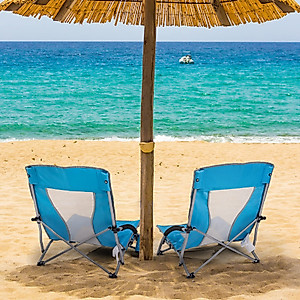 AsterOutdoor Low Sling Beach Chair Folding Lightweight Mesh Back Sand Chair for Camping Outdoor Lawn, Carry Bag Included, Supports 250lbs (2 Count)