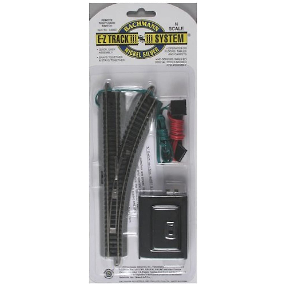 Bachmann Trains - Snap-Fit E-Z TRACK REMOTE TURNOUT - RIGHT (1/card) - NICKEL SILVER Rail With Grey Roadbed - N Scale, 8