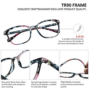 VisionGlobal Blue Light Blocking Glasses for Women, Anti Eyestrain, Computer Reading, TV Glasses, Stylish Square Frame, Anti Glare(+1.25 Magnification)