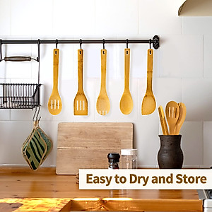 Wooden Spoons for Cooking 7-Piece, Kitchen Nonstick Bamboo Cooking Utensils Set, Durable and Healthy Bamboo Wooden Spatula Spoon for Cooking, Eisinly