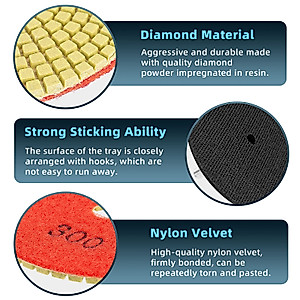 14 Pack 4 Inch Diamond Polishing Pads Kit with 2PCS 5/8’’-11 Backer Pad 12PCS Wet/Dry Polish Pad Set for Drill Grinder Polisher 50-8000 Grit Pads for Granite Marble Stone Concrete Countertop Quartz