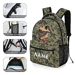 Fovanxixi Custom Dinosaur Camouflage Skull Claw Backpack for Kids Boys Girls Personalized Name Text Children Backpack School Bag Customized Daypack Schoolbag for Student Bookbag
