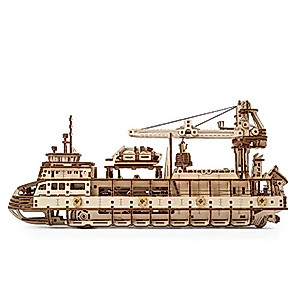 UGEARS 3D Puzzles Research Vessel - DIY Model Ship 3D Idea - Unique and Creative Wooden Mechanical Models - Self Assembly Woodcraft Construction Kits