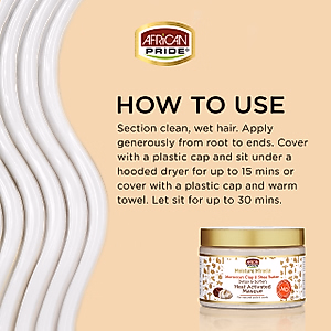 African Pride Moisture Miracle Moroccan Clay & Shea Butter Heat Activated Masque - For Natural Coils & Curls, Detoxes & Softens, Removes Impurities & Product Build-Up from Hair 12 oz