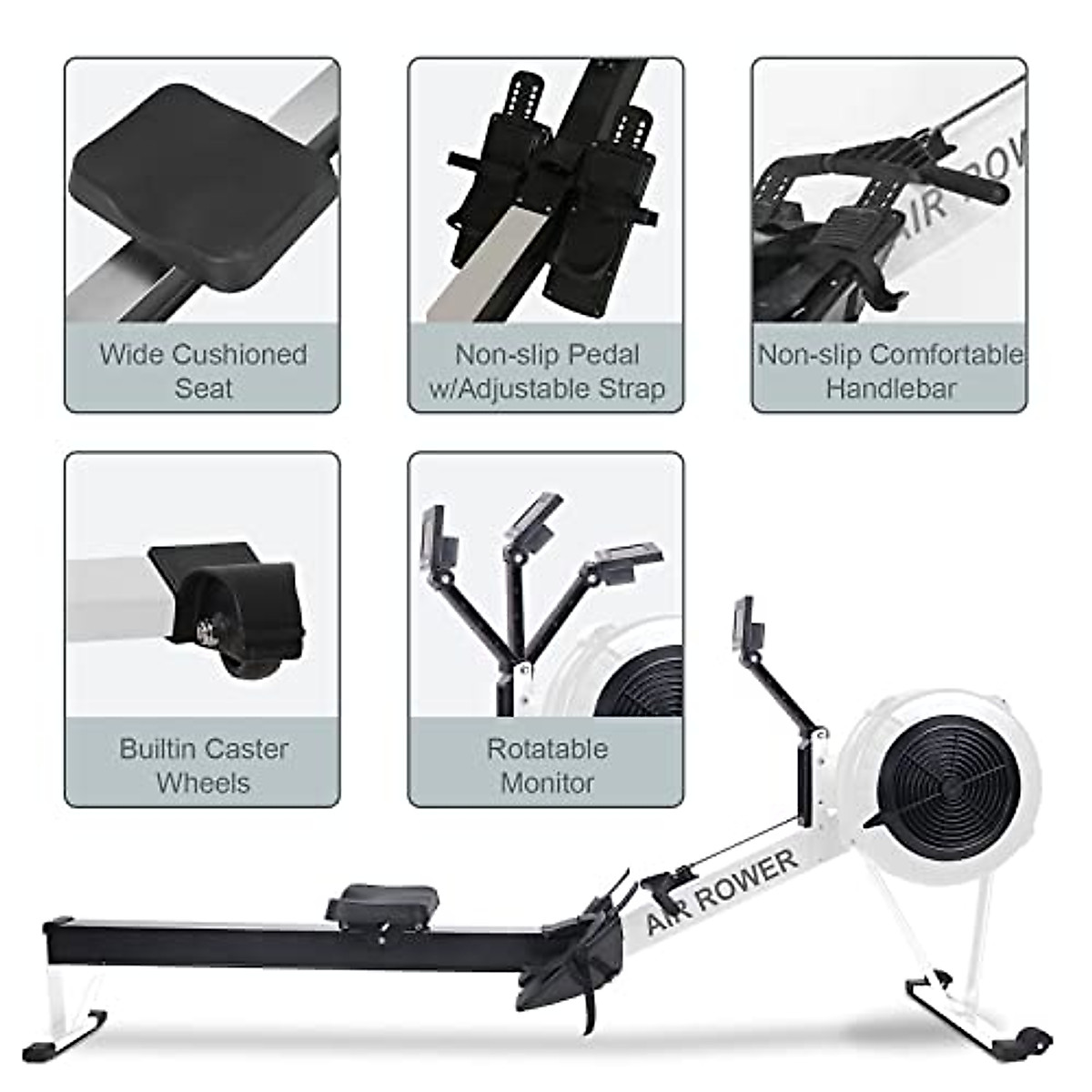 Oarlike Air Resistance Rowing Machine 10 Level Adjustable Resistance Air Rower with LCD Monitor Foldable Exercise Fitness Equipment for Home Gym Office Use