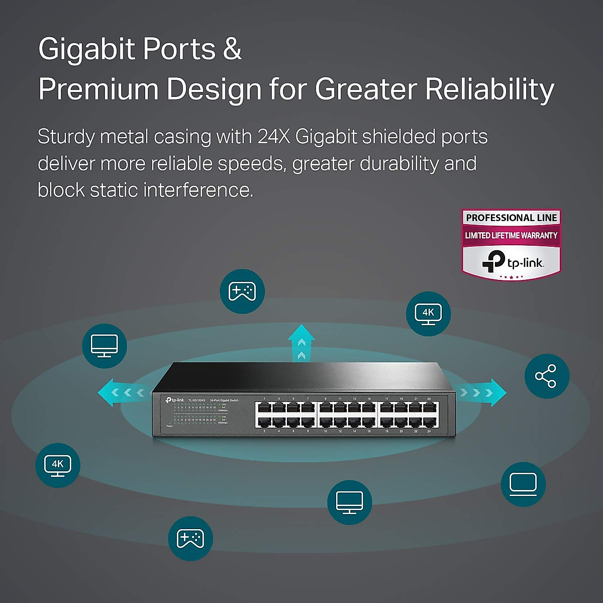 TP-Link 24 Port Gigabit Ethernet Switch | Desktop/ Rackmount | Limited Lifetime Protection (Renewed)