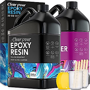 Clear Pour 32oz Epoxy Resin Kit - Crystal Clear Epoxy Resin Kit - Art Resin, Craft, Jewelry Casting, DIY, Tumblers, Wood & Resin Molds (16oz x 2)